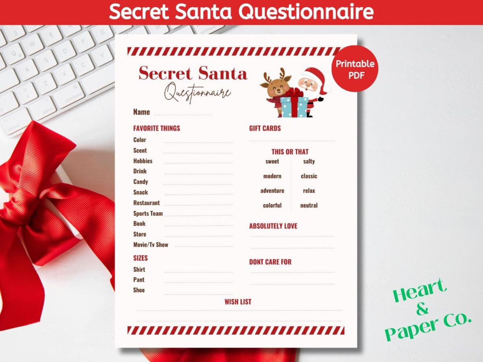 Employee Favorites List, Secret Santa Questionnaire, Secret Santa List ...