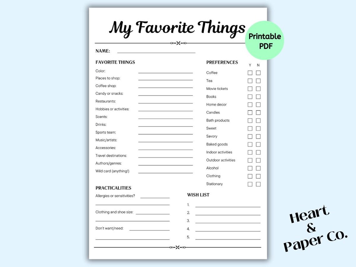 Employee Favorites List, Secret Santa Questionnaire, Secret Santa List ...