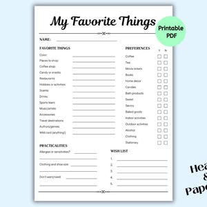 Employee Favorites List, Secret Santa Questionnaire, Secret Santa List ...