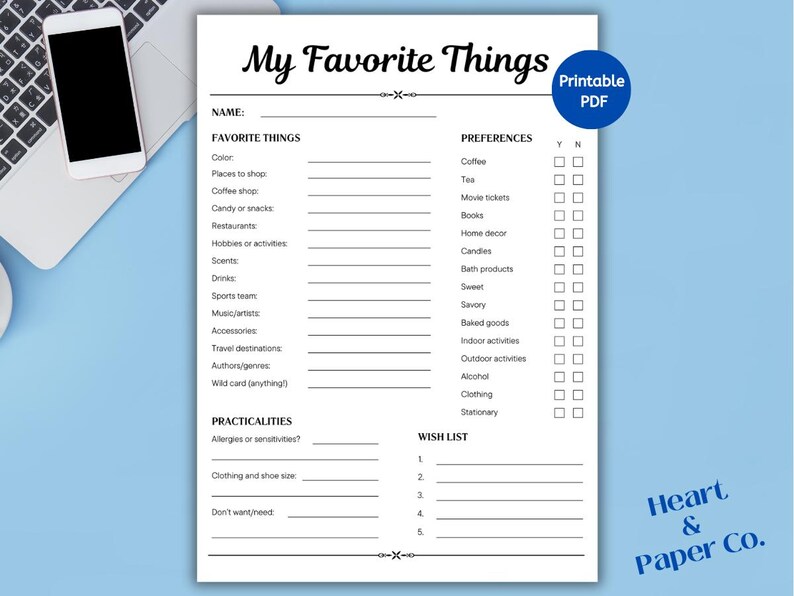 Employee Favorites List, Secret Santa Questionnaire, Secret Santa List ...