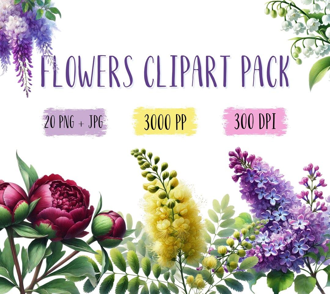 Watercolor Spring Flowers Clipart: Pastel Floral PNG/JPG Set (digital ...