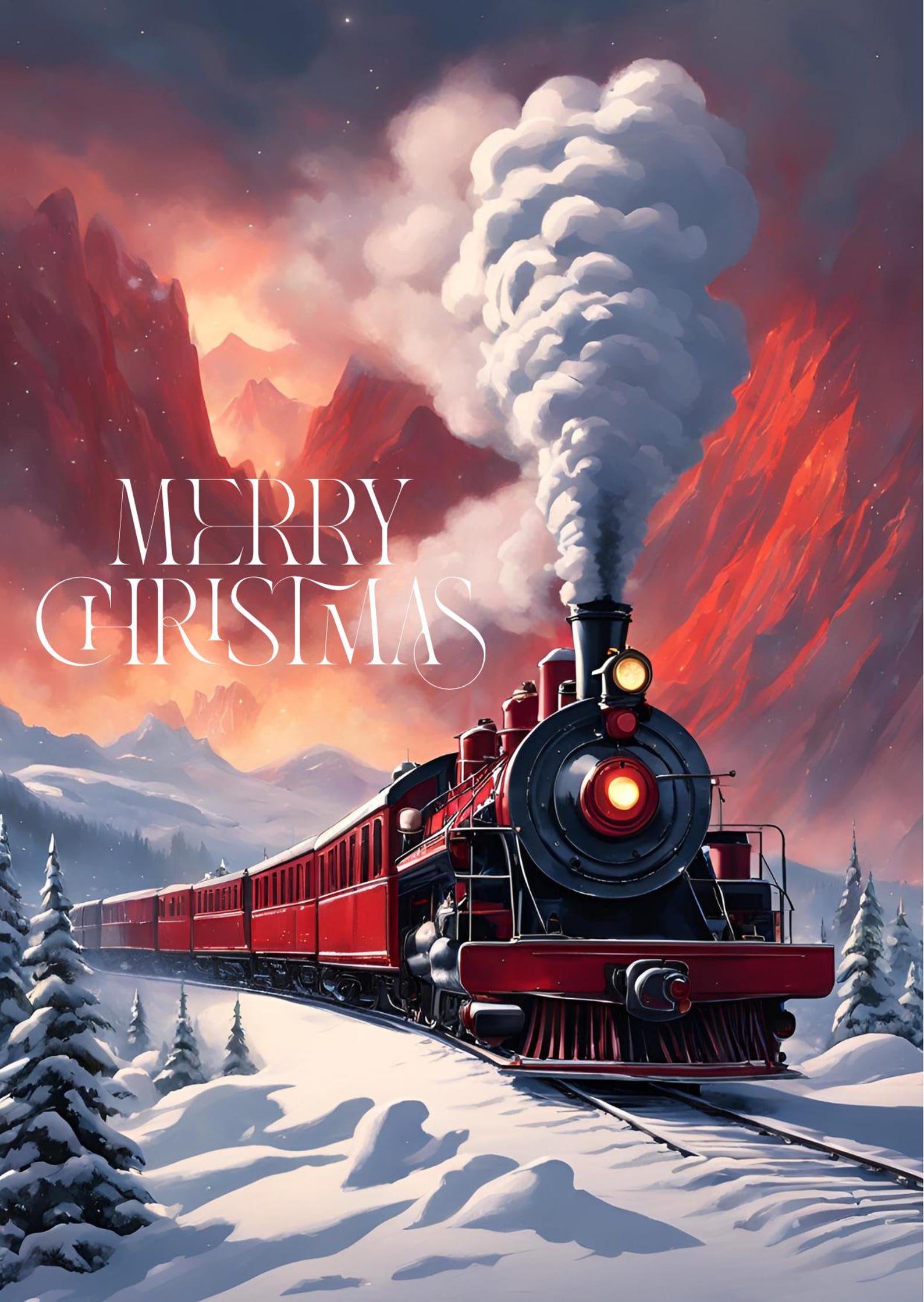 Retro Christmas Train Card Set: Printable Holiday Cards (PDF) - Etsy
