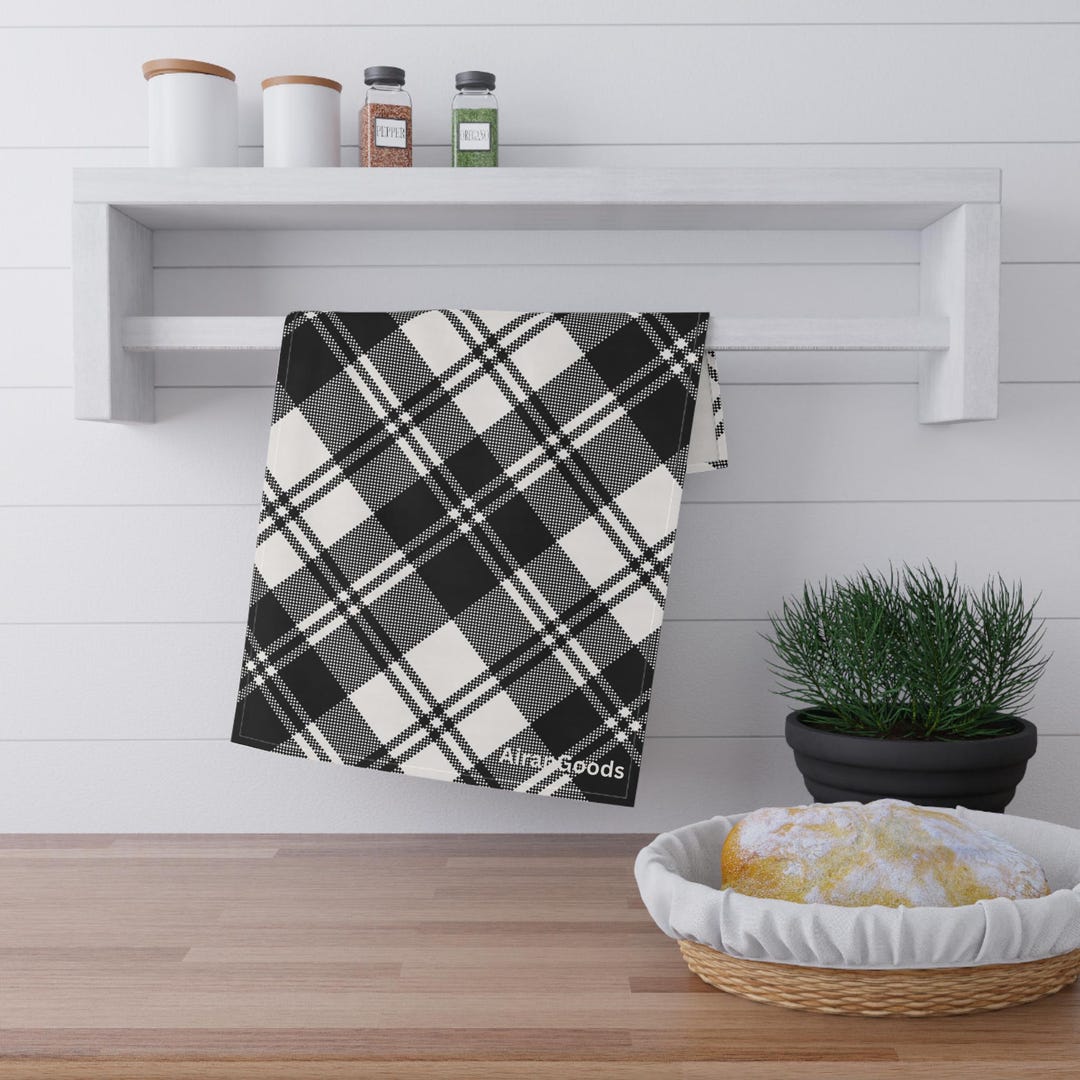Kitchen Tea Towels, Black and White Buffalo Plaid Dish Towels ...