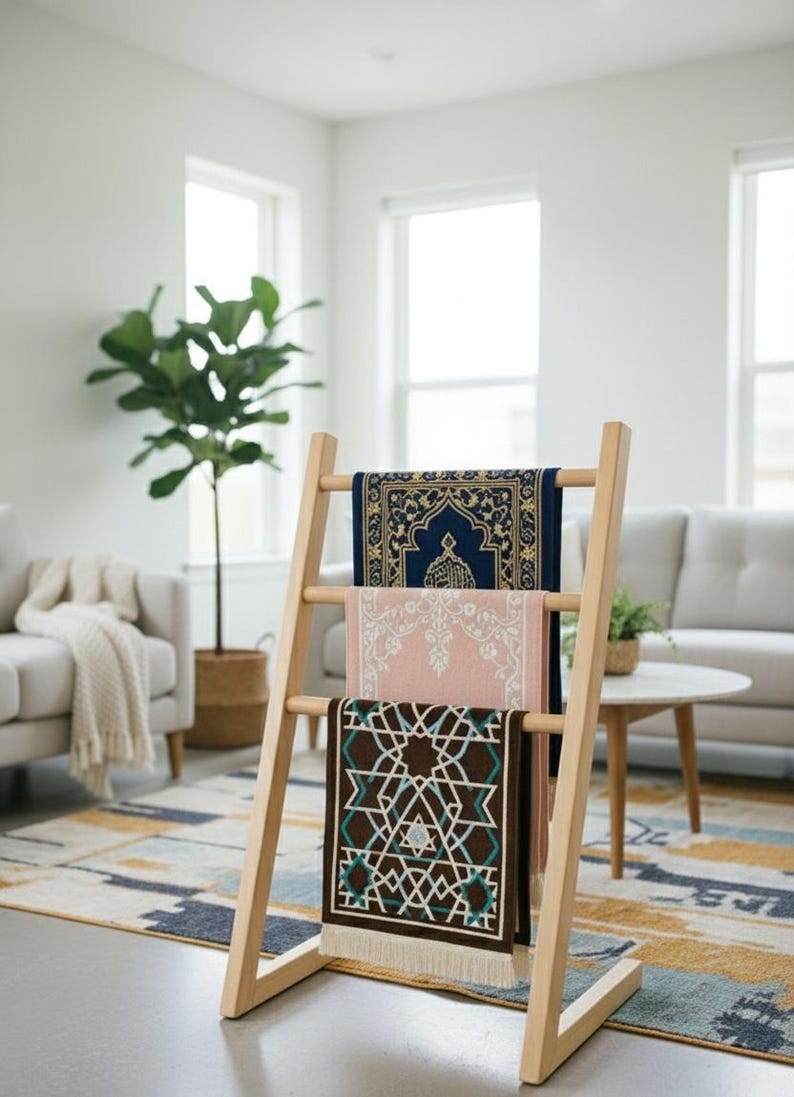 Wooden Prayer Rug Holder, Islamic Home Decor, Minimalist Prayer Mat ...