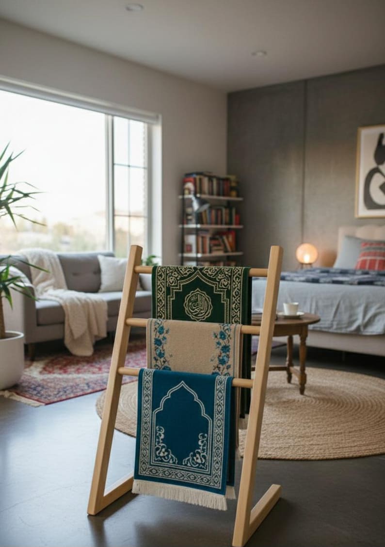 Wooden Prayer Rug Holder, Islamic Home Decor, Minimalist Prayer Mat ...