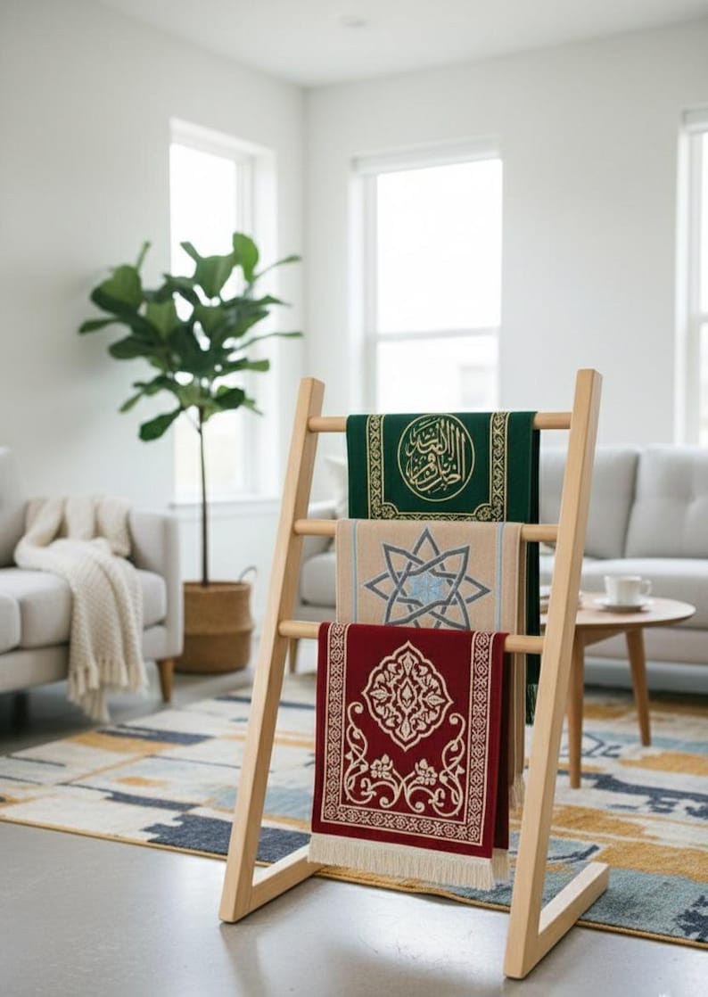 Wooden Prayer Rug Holder, Islamic Home Decor, Minimalist Prayer Mat ...
