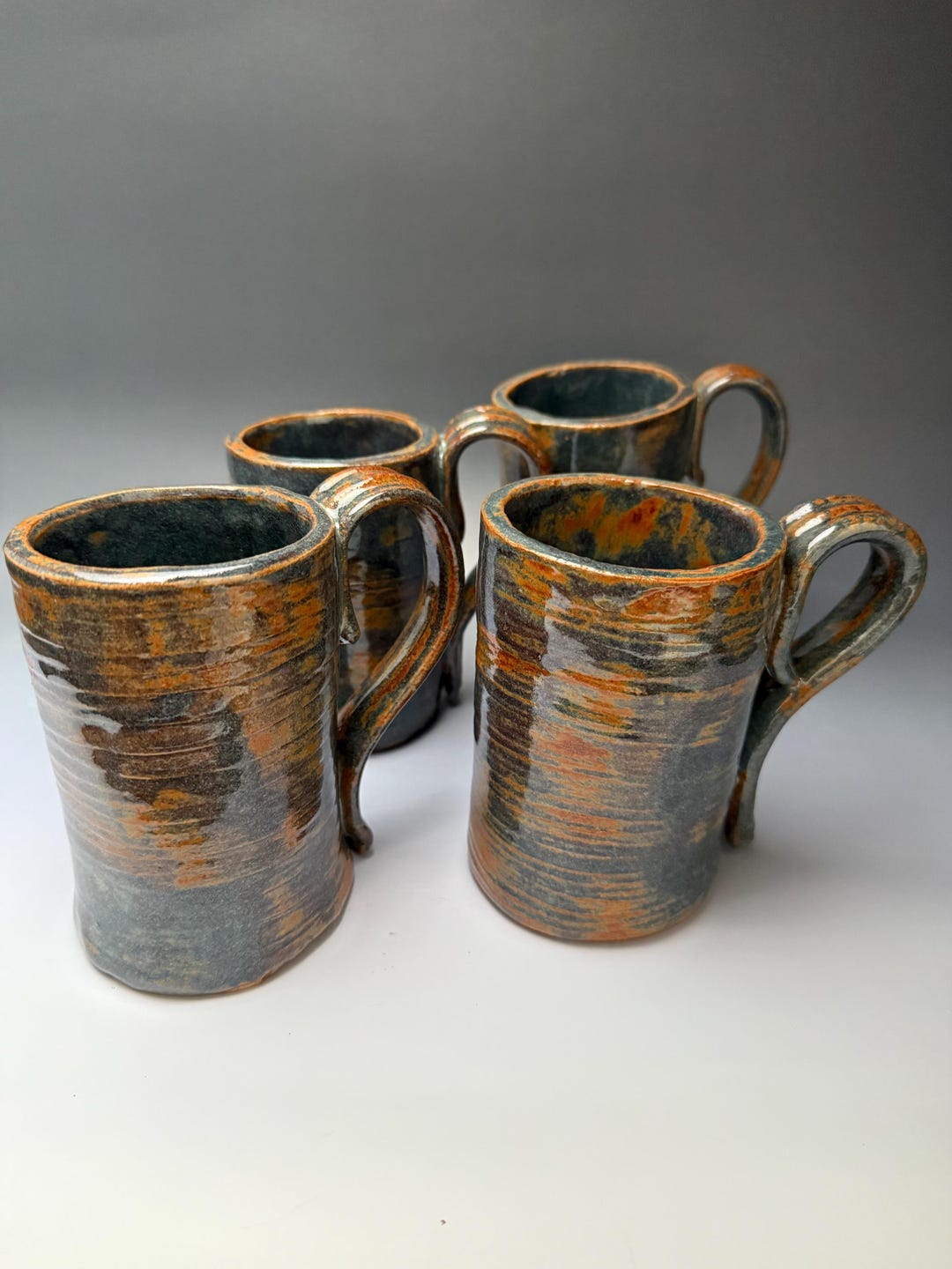 Set of 4 Handmade Ceramic Mugs – Soft Slab Pottery Coffee Cups With ...