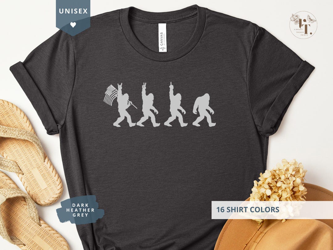 Funny Bigfoot Evolution Graphic Tee Novelty Sasquatch American Flag T ...