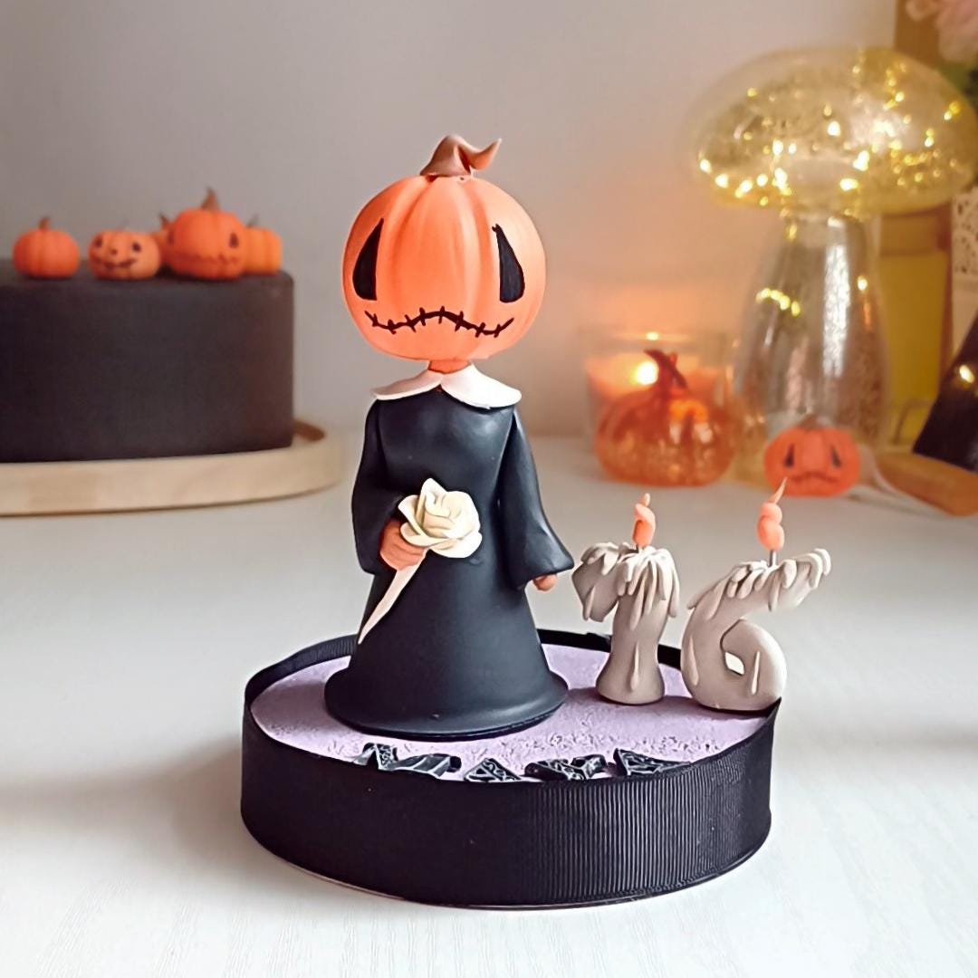 Pumpkin Girl Creepy Cake Topper – Handmade Halloween Figurine With ...