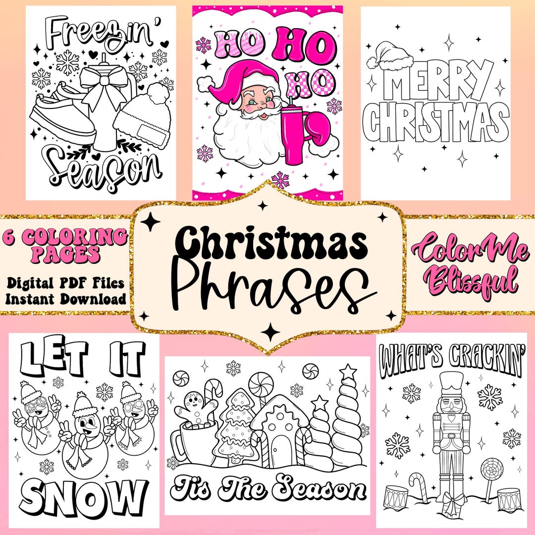 Cute and Bold Christmas Coloring Pages, Digital Coloring Pages, Adult ...