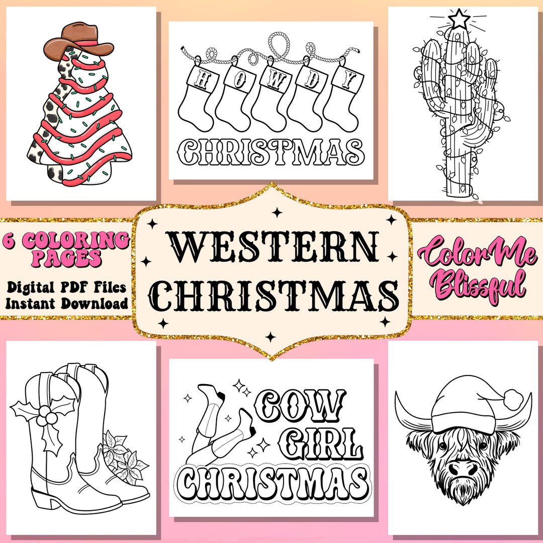 Western Christmas Coloring Pages, Digital Coloring Pages, Cute Coloring ...