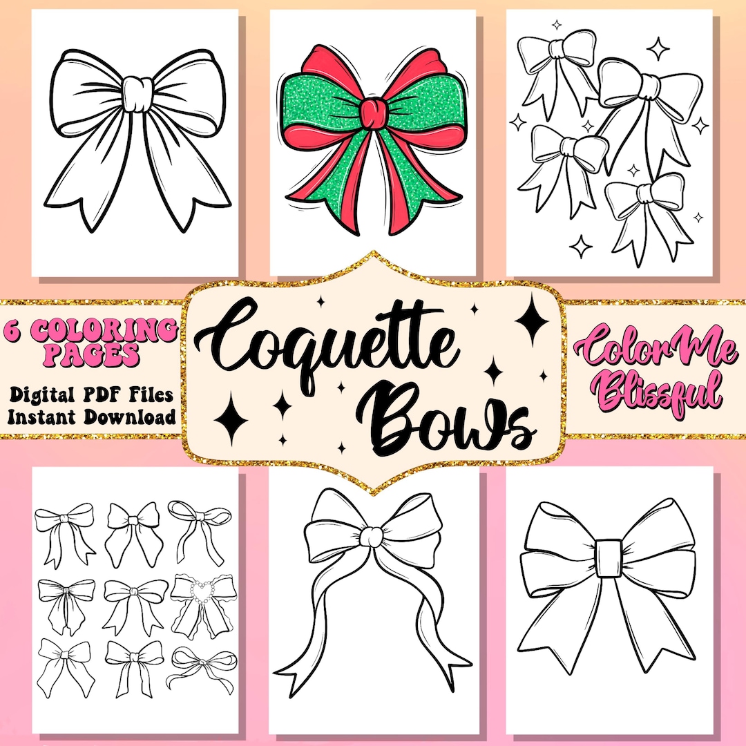 Coquette Bow Coloring Pages, Digital Coloring Pdf, Cute Coloring Pages ...