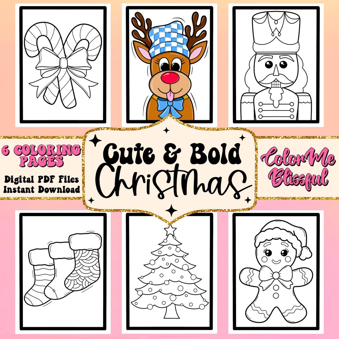 Cute and Bold Christmas Coloring Pages, Digital Coloring Pages, Adult ...