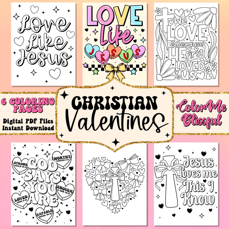 Cute and Bold Christian Valentines Day Coloring Pages, Digital Coloring ...