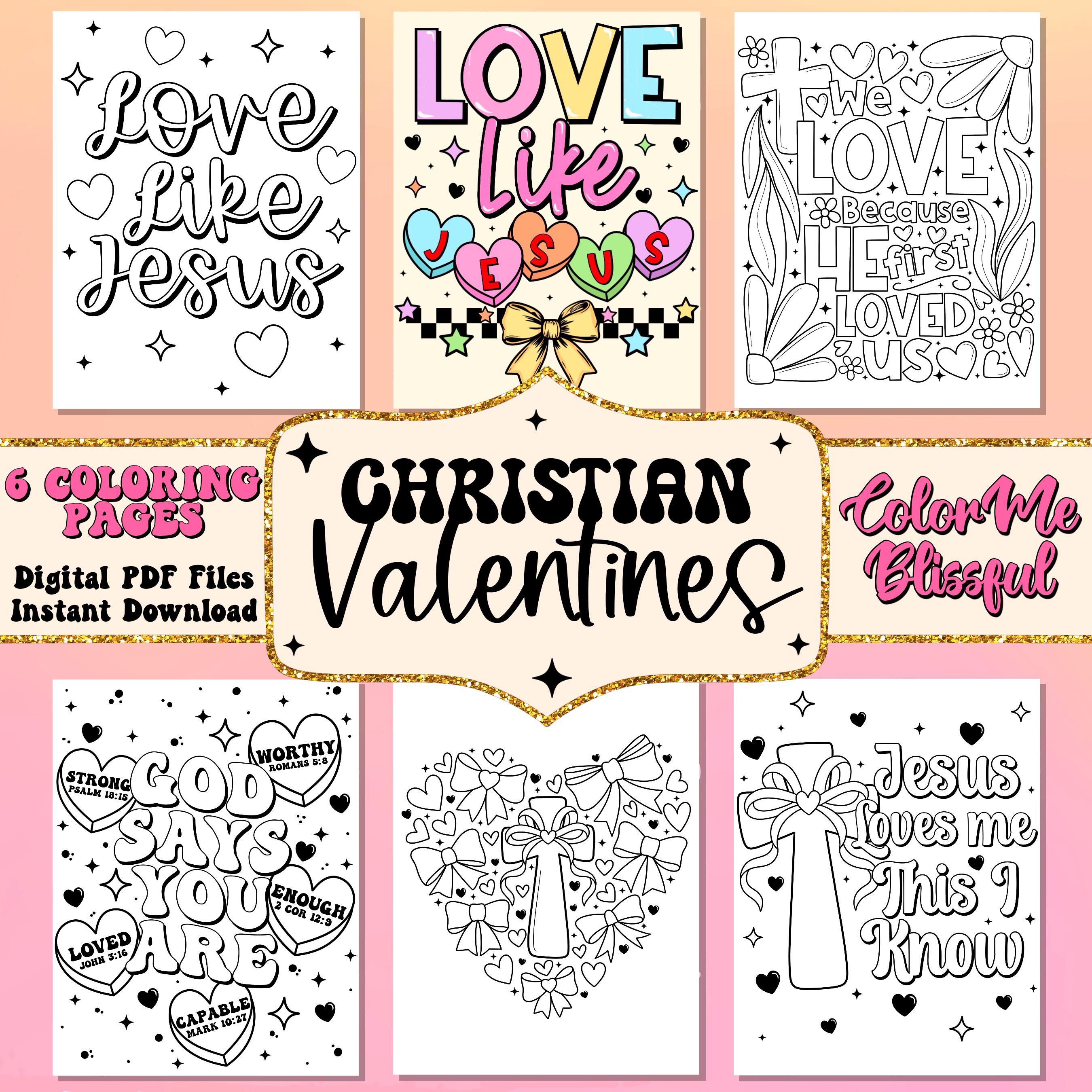 Cute and Bold Christian Valentines Day Coloring Pages, Digital Coloring ...