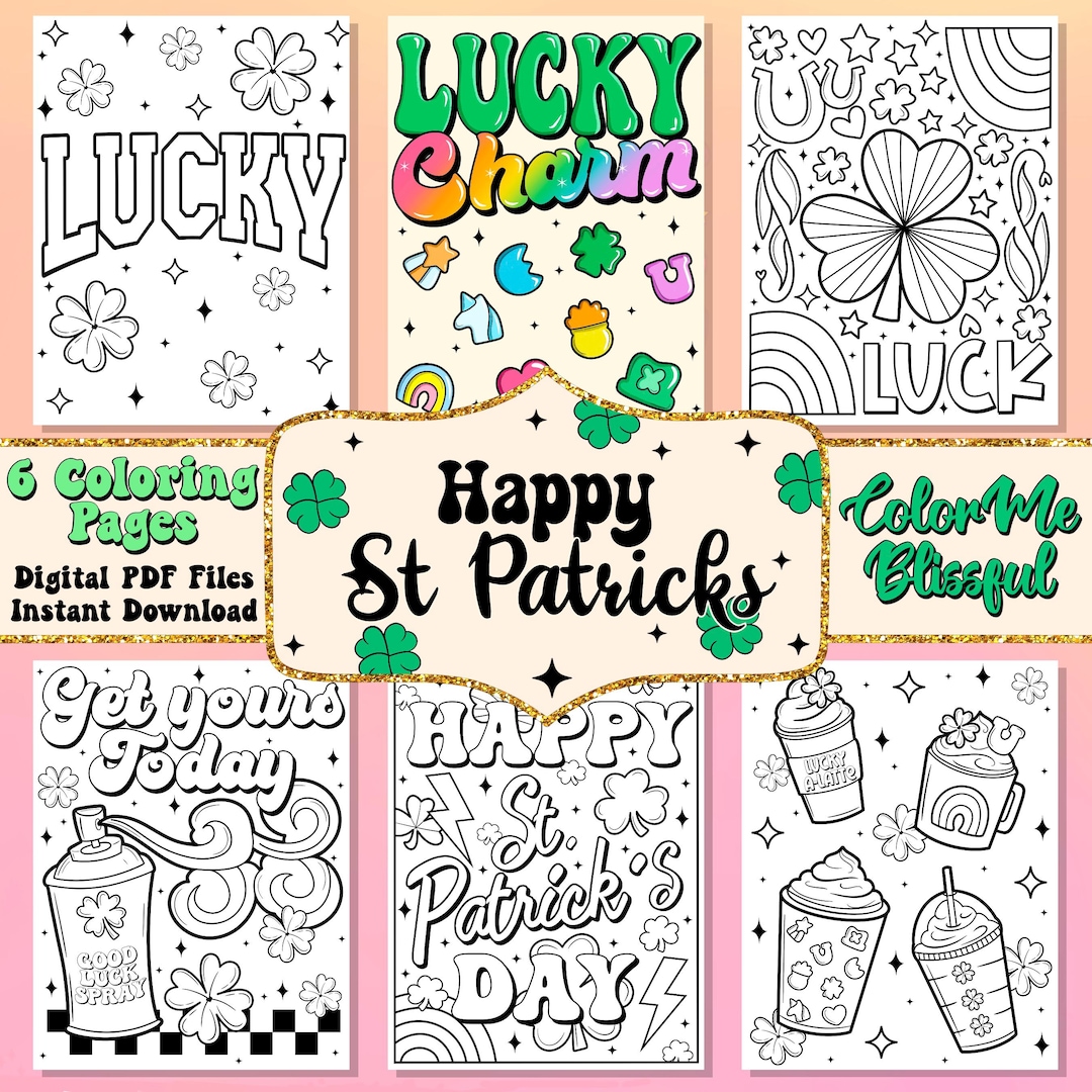 Cute and Bold St Patricks Day Coloring Pages, Digital Coloring Pages ...