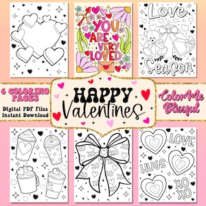 Cute and Bold Valentines Day Coloring Pages, Digital Coloring Pages ...
