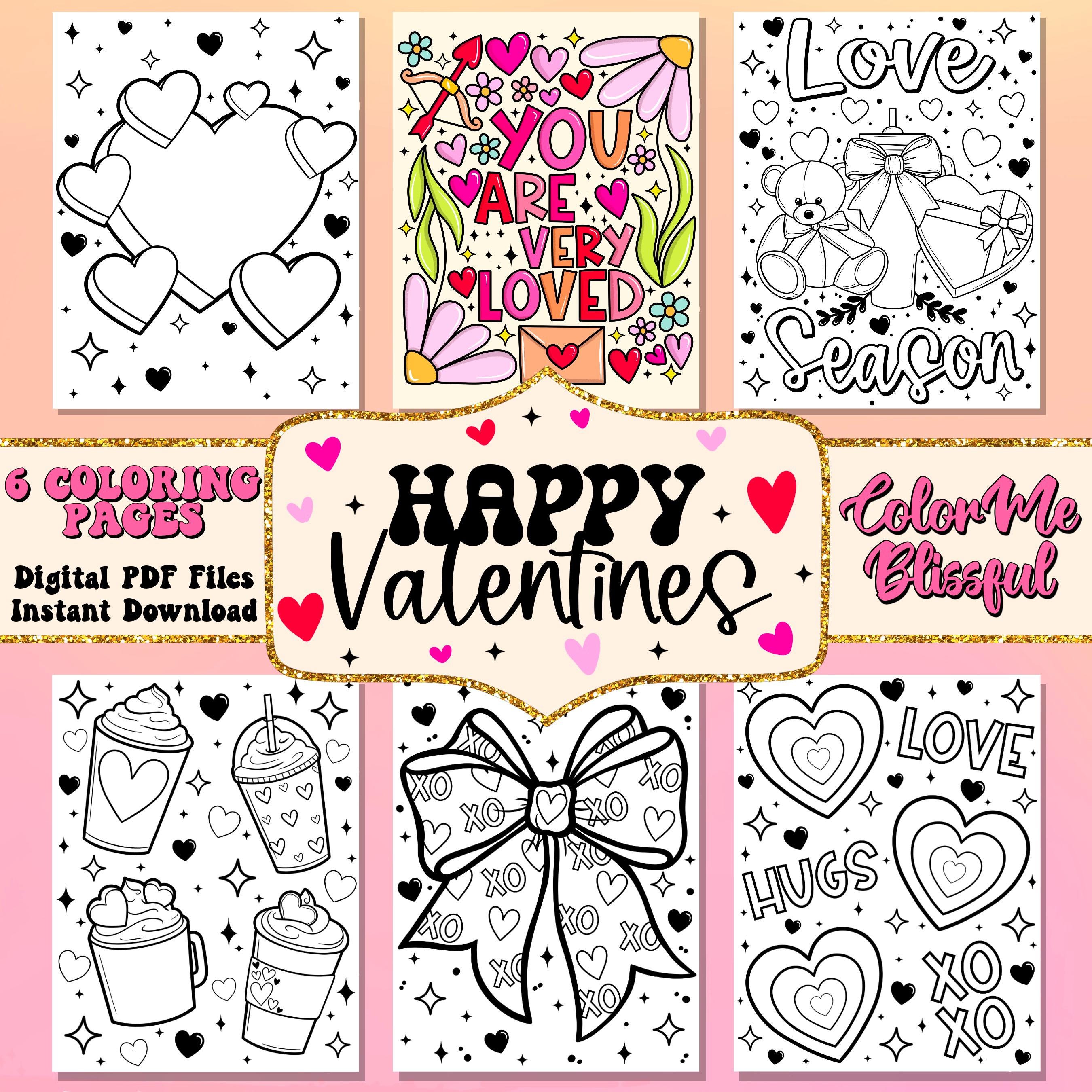 Cute and Bold Valentines Day Coloring Pages, Digital Coloring Pages ...