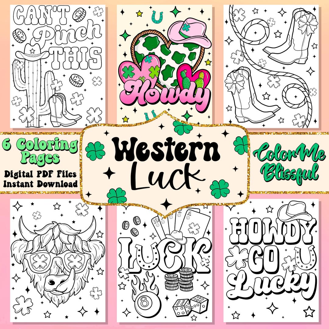 Western Luck Coloring Pages, Digital Coloring Pages, Cute Coloring ...
