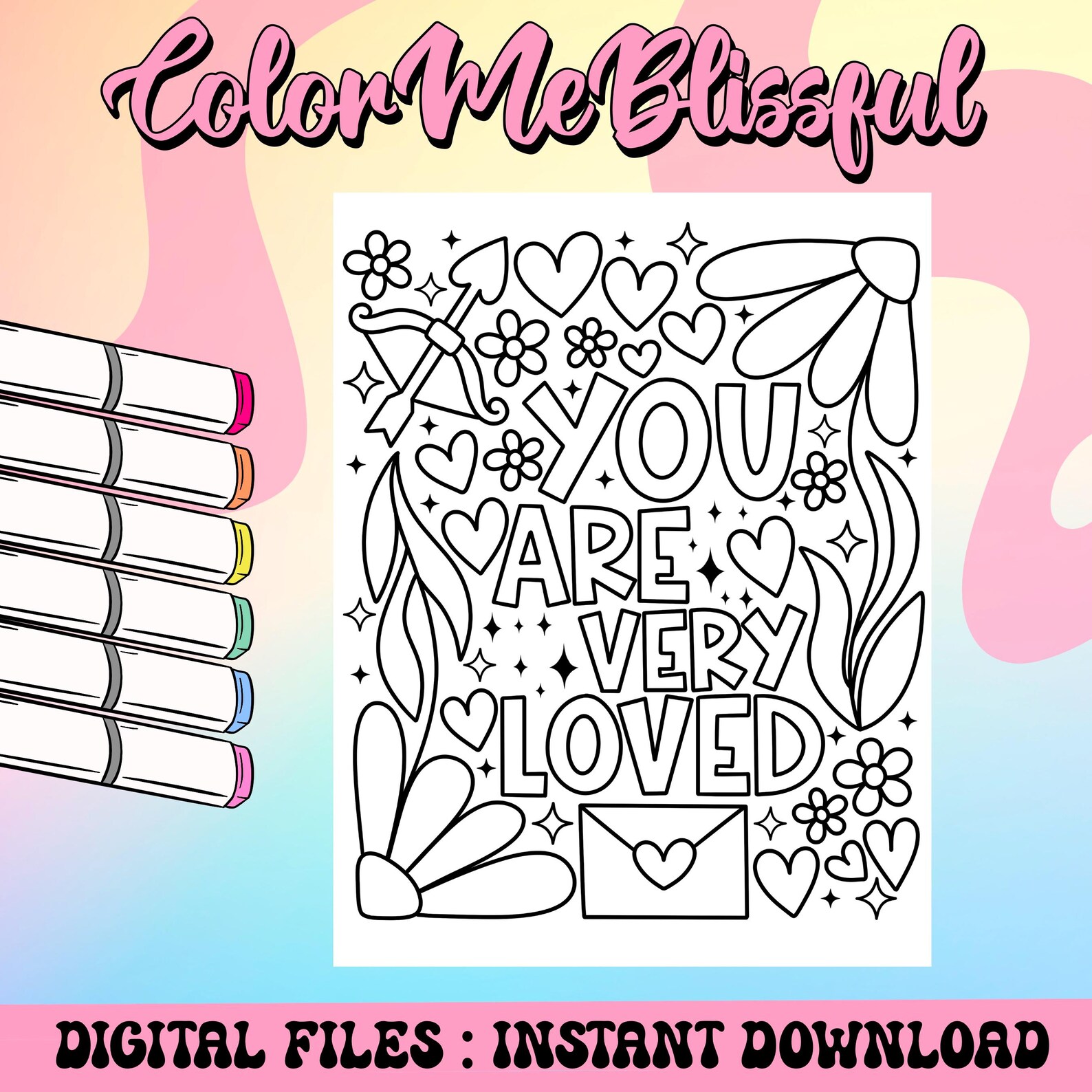Cute and Bold Valentines Day Coloring Pages, Digital Coloring Pages ...