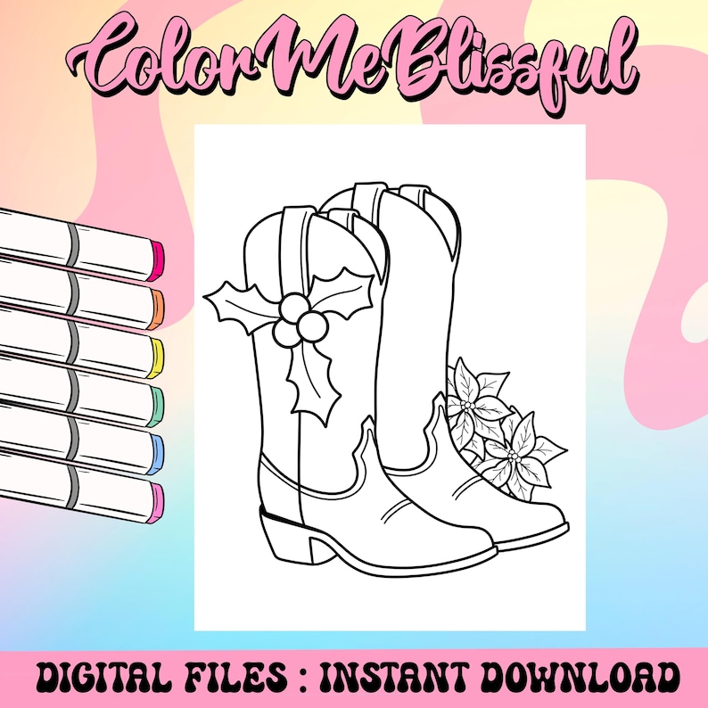 Western Christmas Coloring Pages, Digital Coloring Pages, Cute Coloring ...