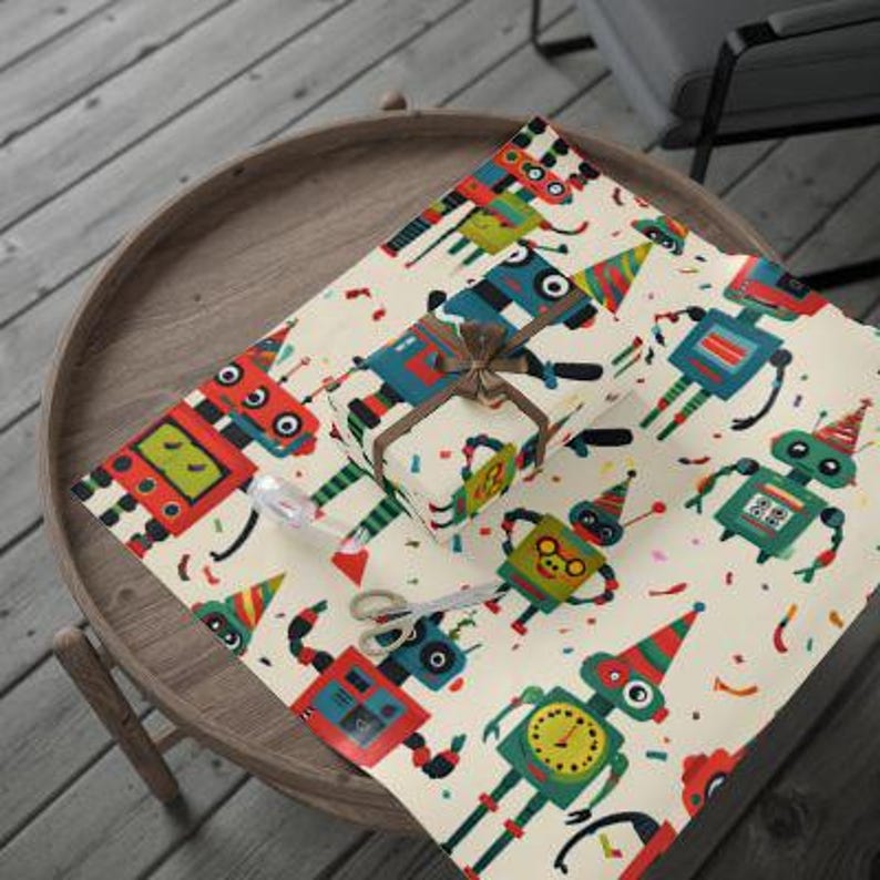 Fun Robot Wrapping Paper Kids Birthday, Holiday Gifts, Art Party Decor ...