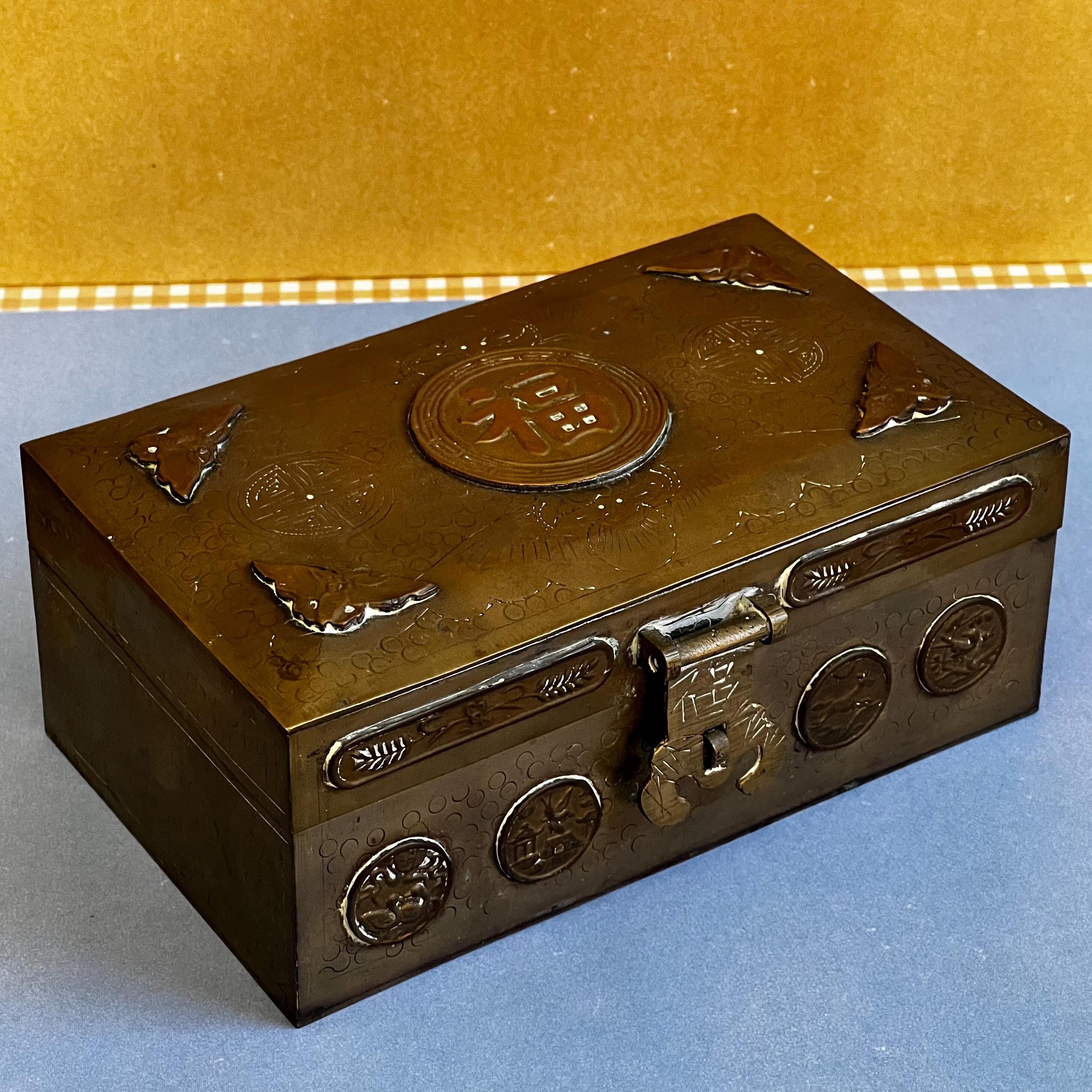 Antique Hinged Chinese Brass & Wood Keepsake Box - Etsy