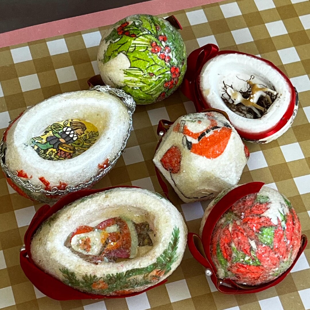 7 Vintage Styrofoam Push Pin Sequin Beaded Bell Christmas Tree Ornament ...