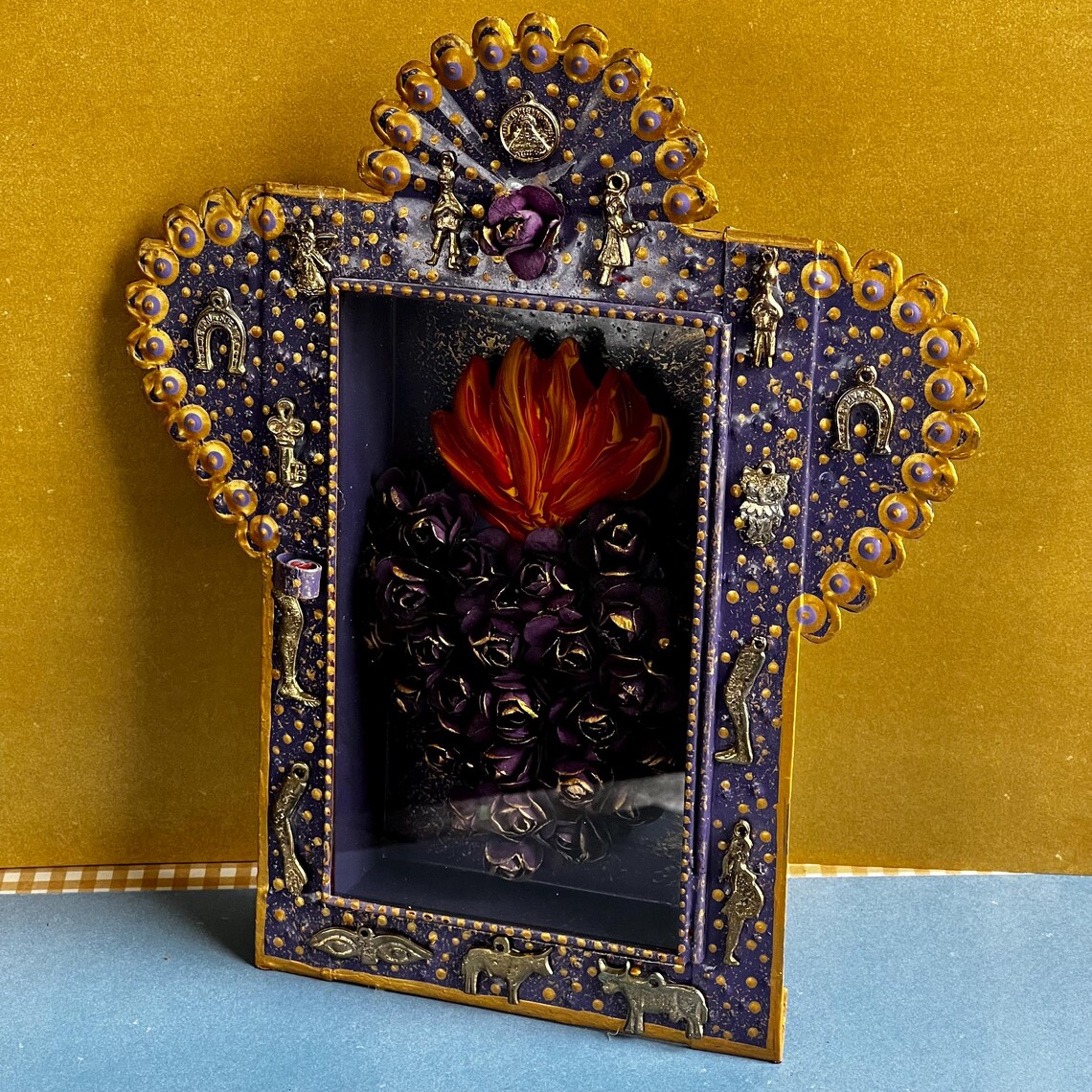 Mexican Tin Nicho Glass Box Wall Ornament - Etsy