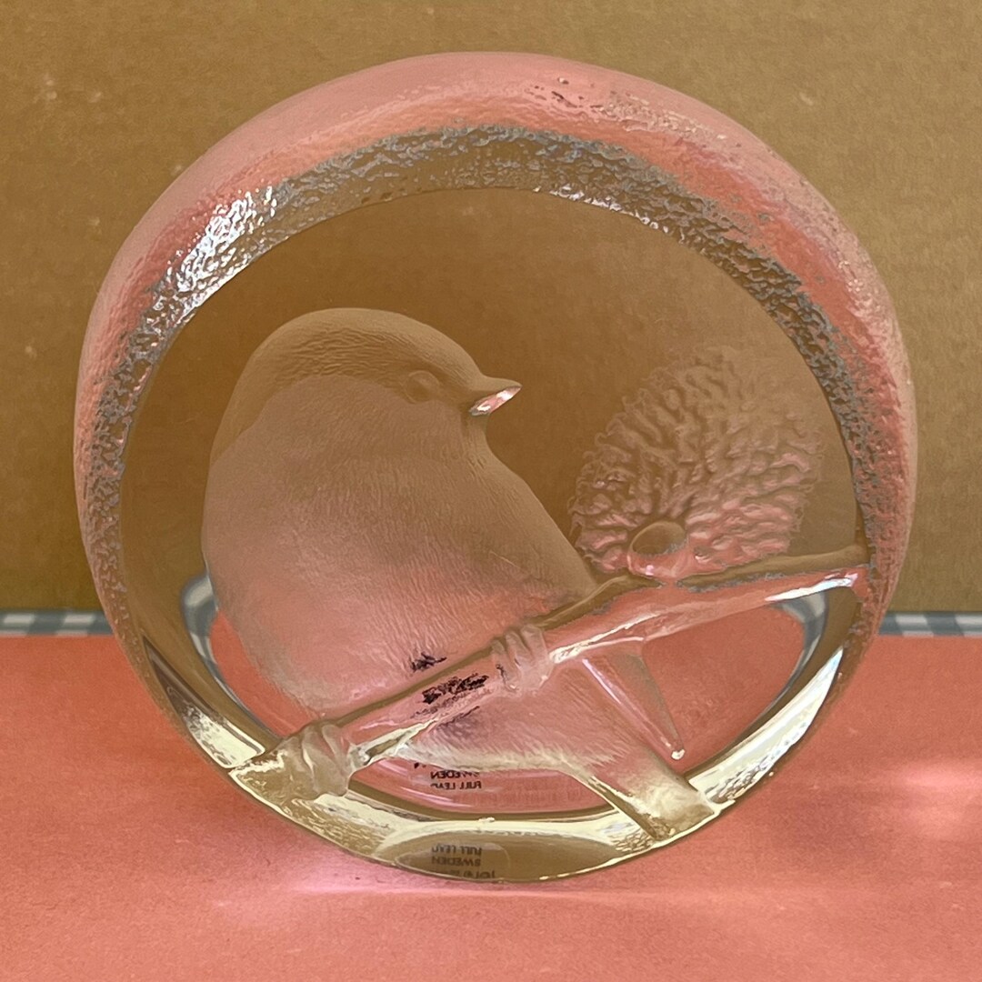 Vintage Mats Jonasson Swedish Crystal Chickadee Sculpture Paperweight ...