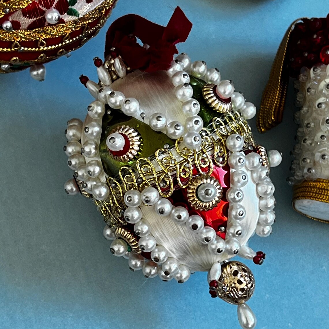 Vintage Styrofoam Push Pin Sequin Beaded Christmas Tree Ornament ...