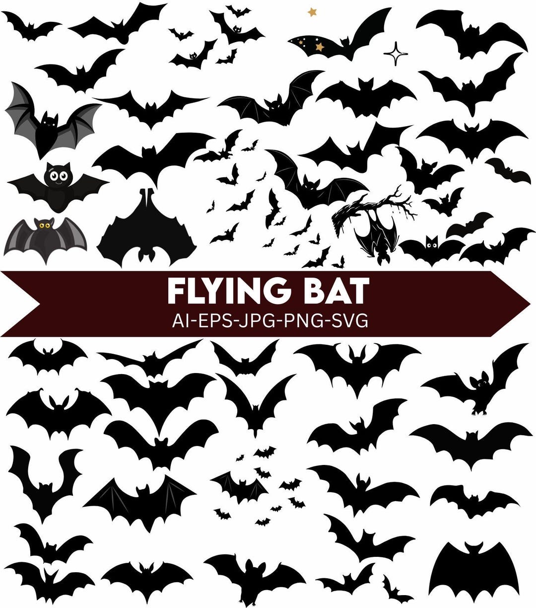Halloween Bat SVG Bundle: Spooky Cliparts, Silhouette Designs (digital ...