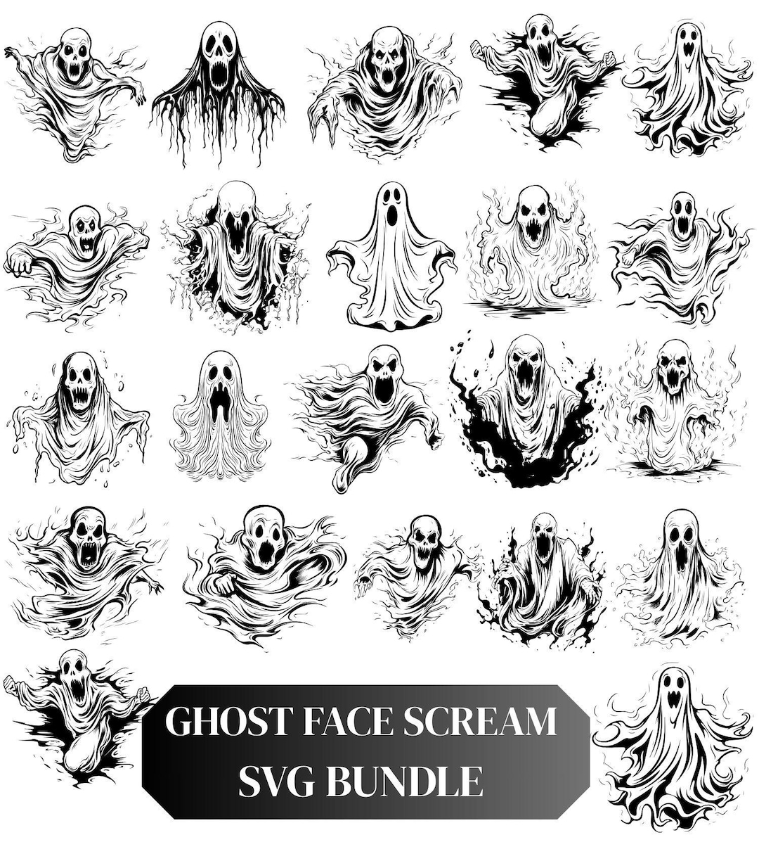 Ghost Face Screaming Svg Bundle,halloween Svg,horror Scream Png ...