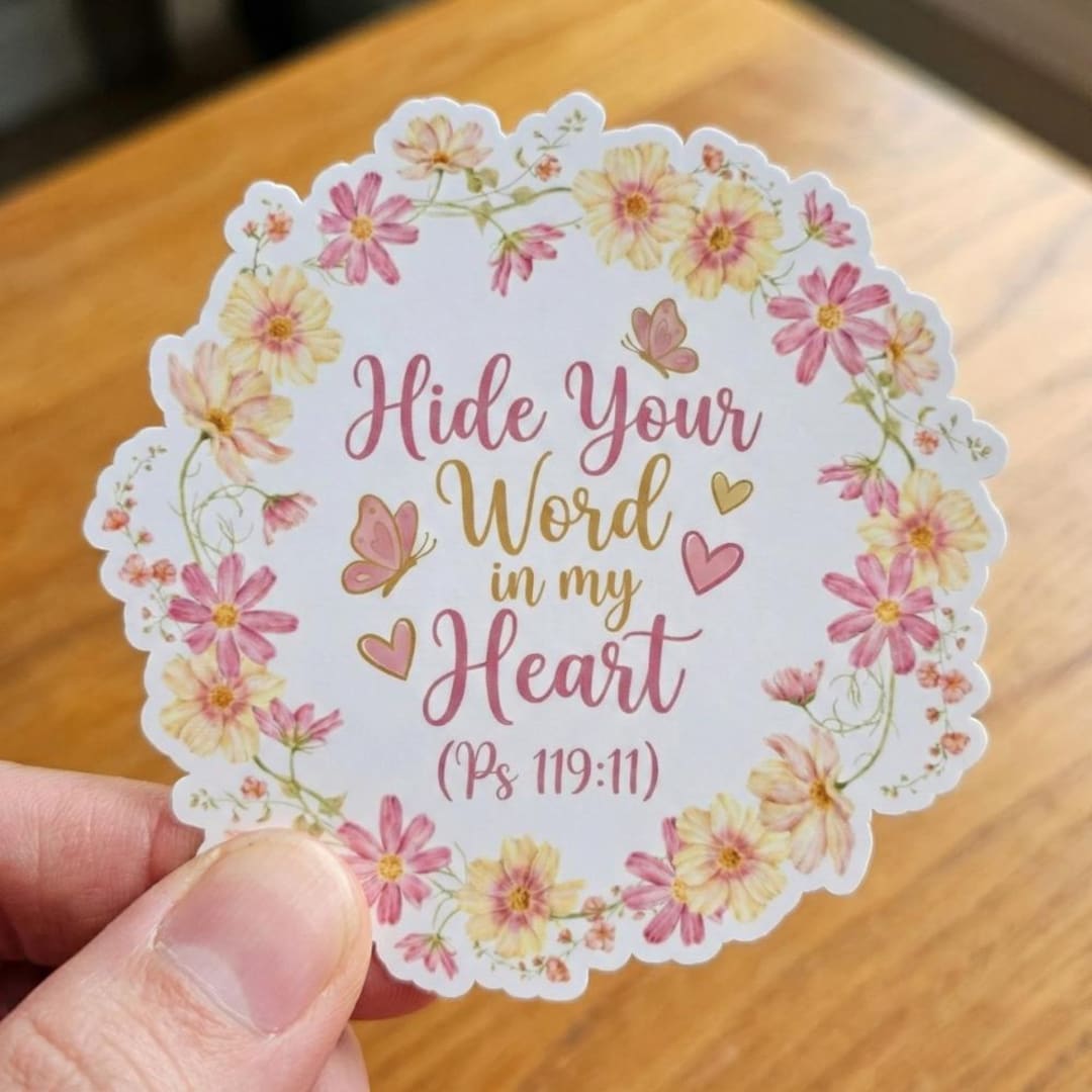 Hide Your Word in My Heart Sticker - Ps 119:11 Floral Bible Verse Decal ...