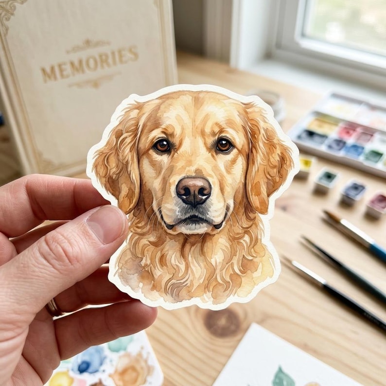 Golden Retriever Watercolor Sticker, Hand-painted Style Pet Decal, Dog ...