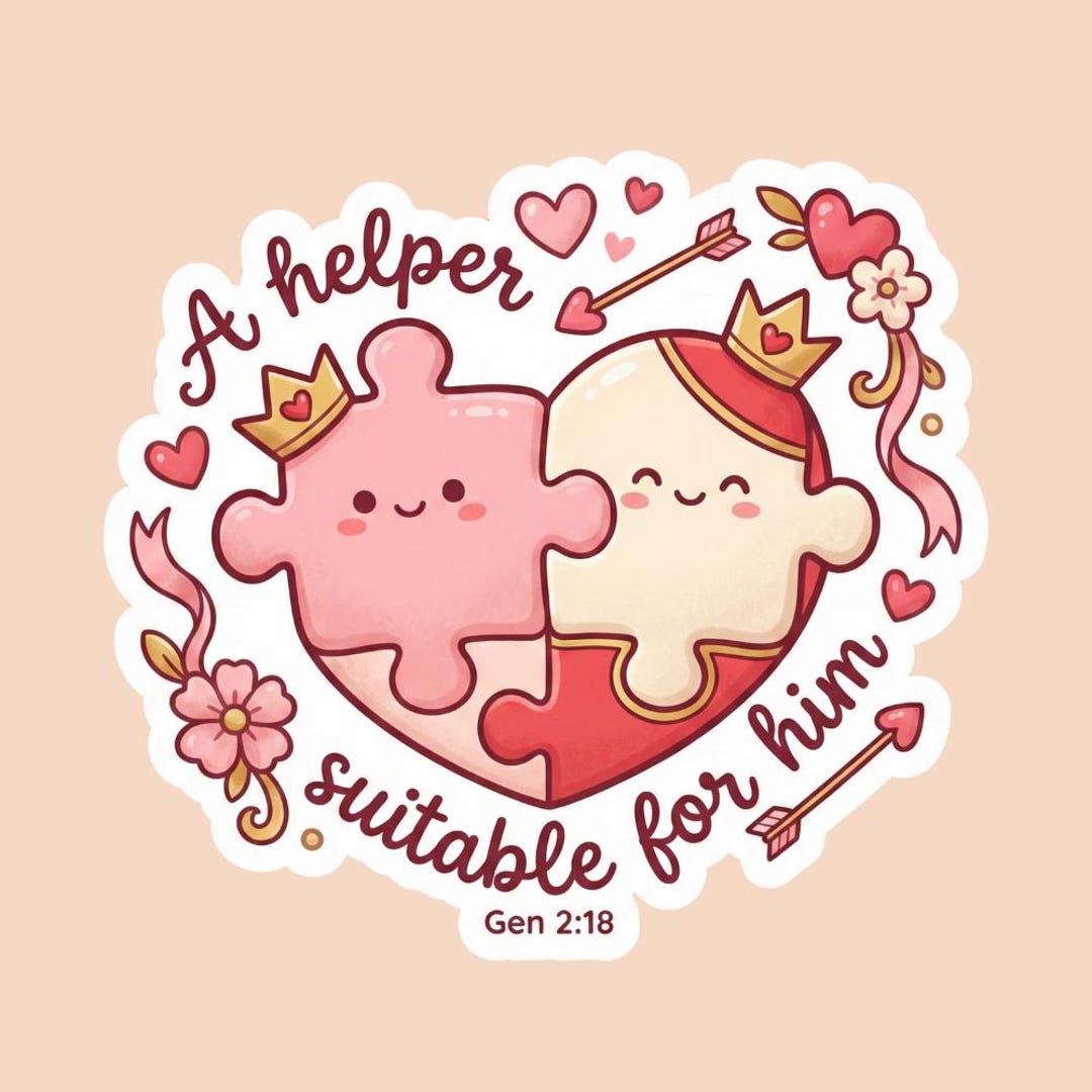 Genesis 2:18 Christian Valentine Sticker, Puzzle Heart Art (digital ...