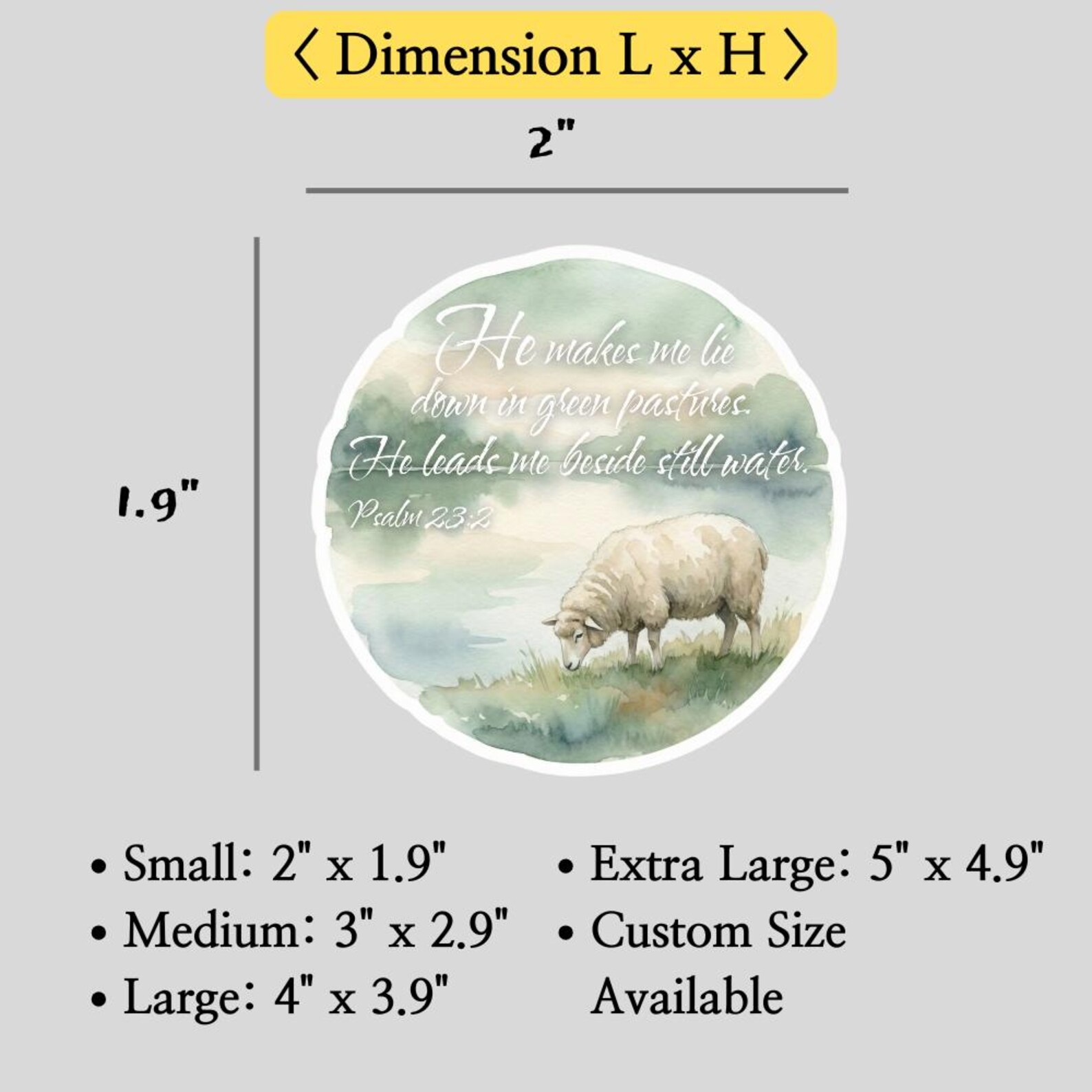 Psalm 23:2 Bible Verse Sticker, Green Pastures Watercolor Decal ...