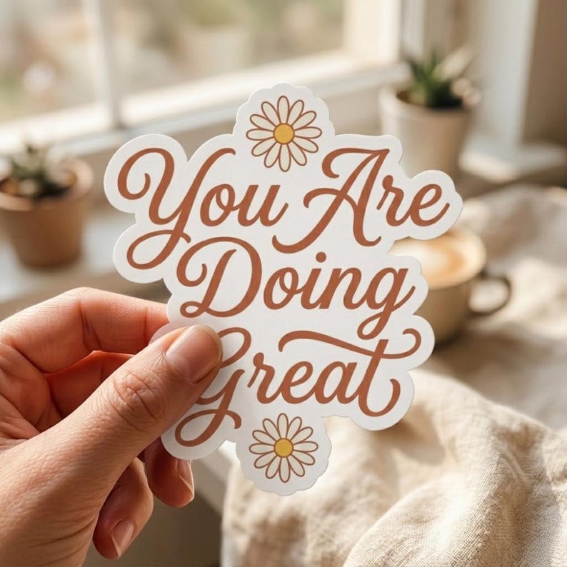 Retro Daisy Sticker, Motivational Laptop Decal, Positive Vibes Planner ...