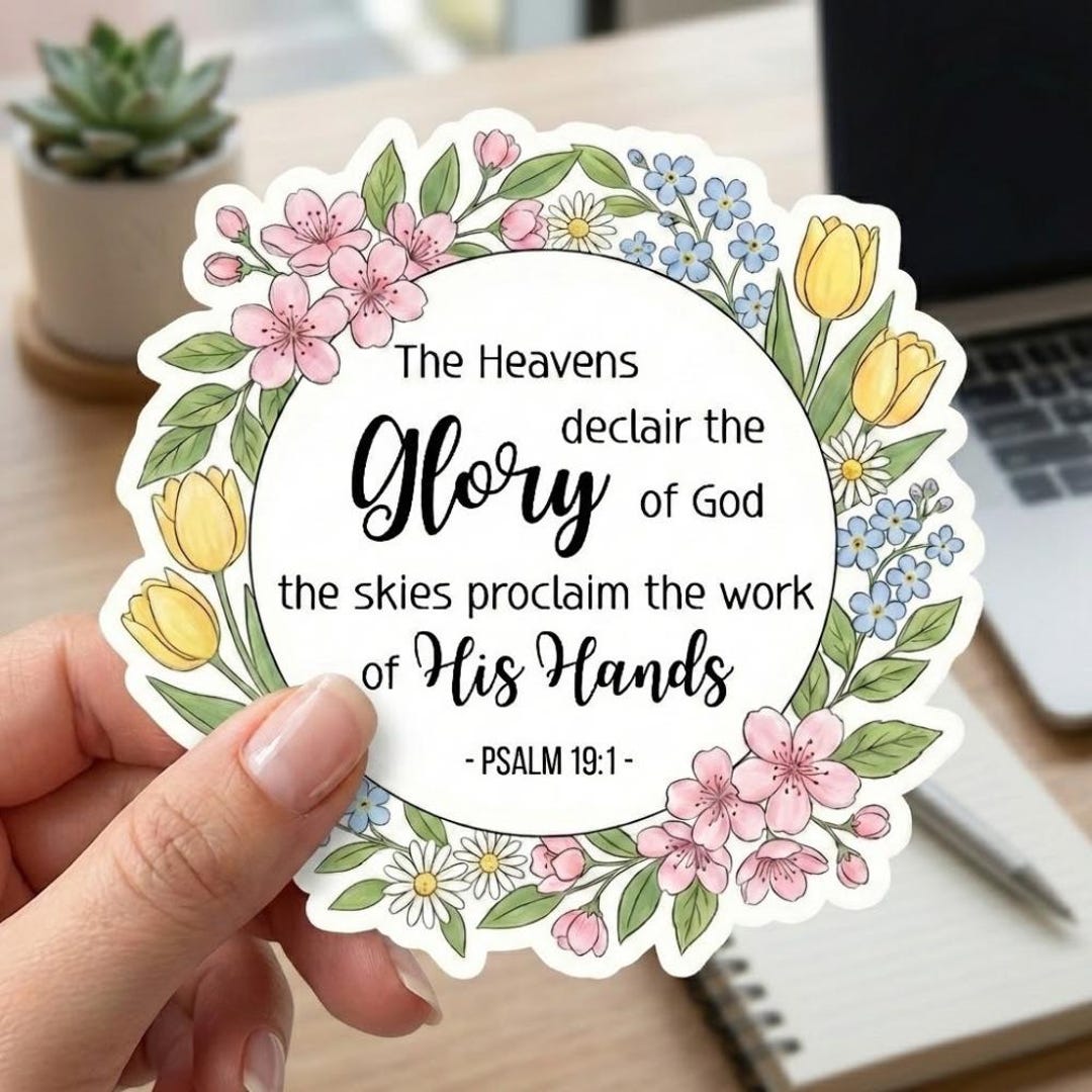 Psalm 19:1 Bible Verse Sticker Heavens Declare Glory of God Floral ...
