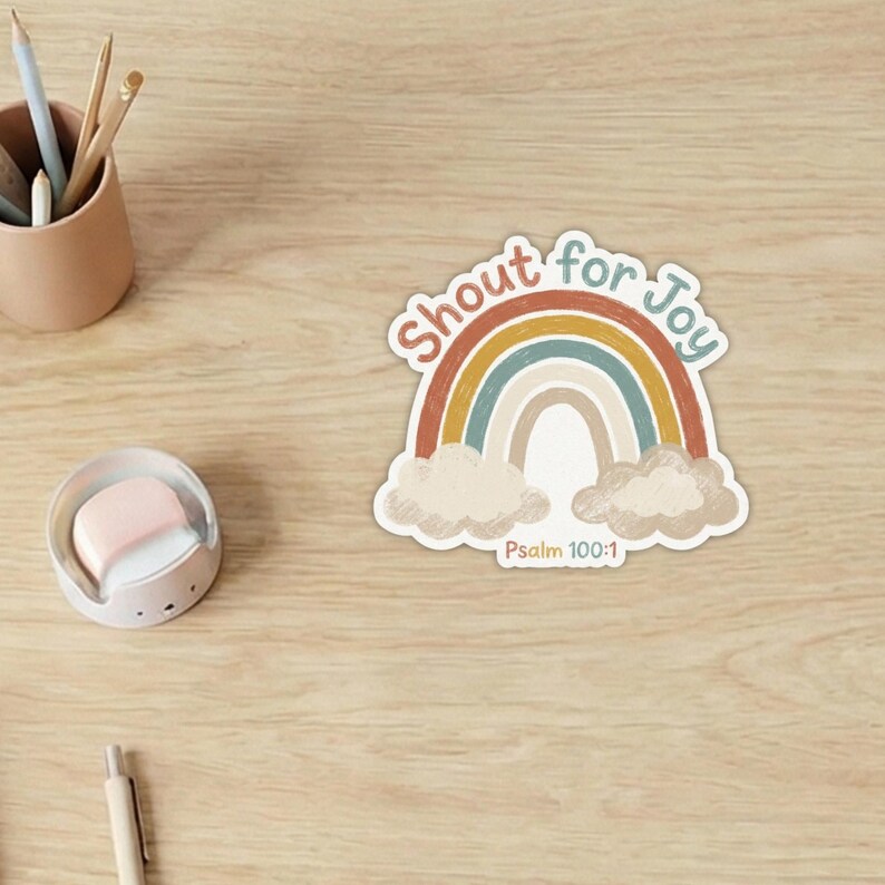Shout for Joy Sticker, Psalm 100:1 Decal, Boho Rainbow Christian Gift ...