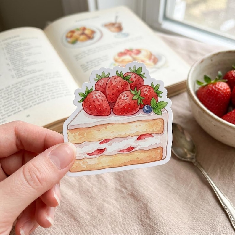 Watercolor Strawberry Shortcake Sticker, Bakery Dessert Decal, Cozy ...