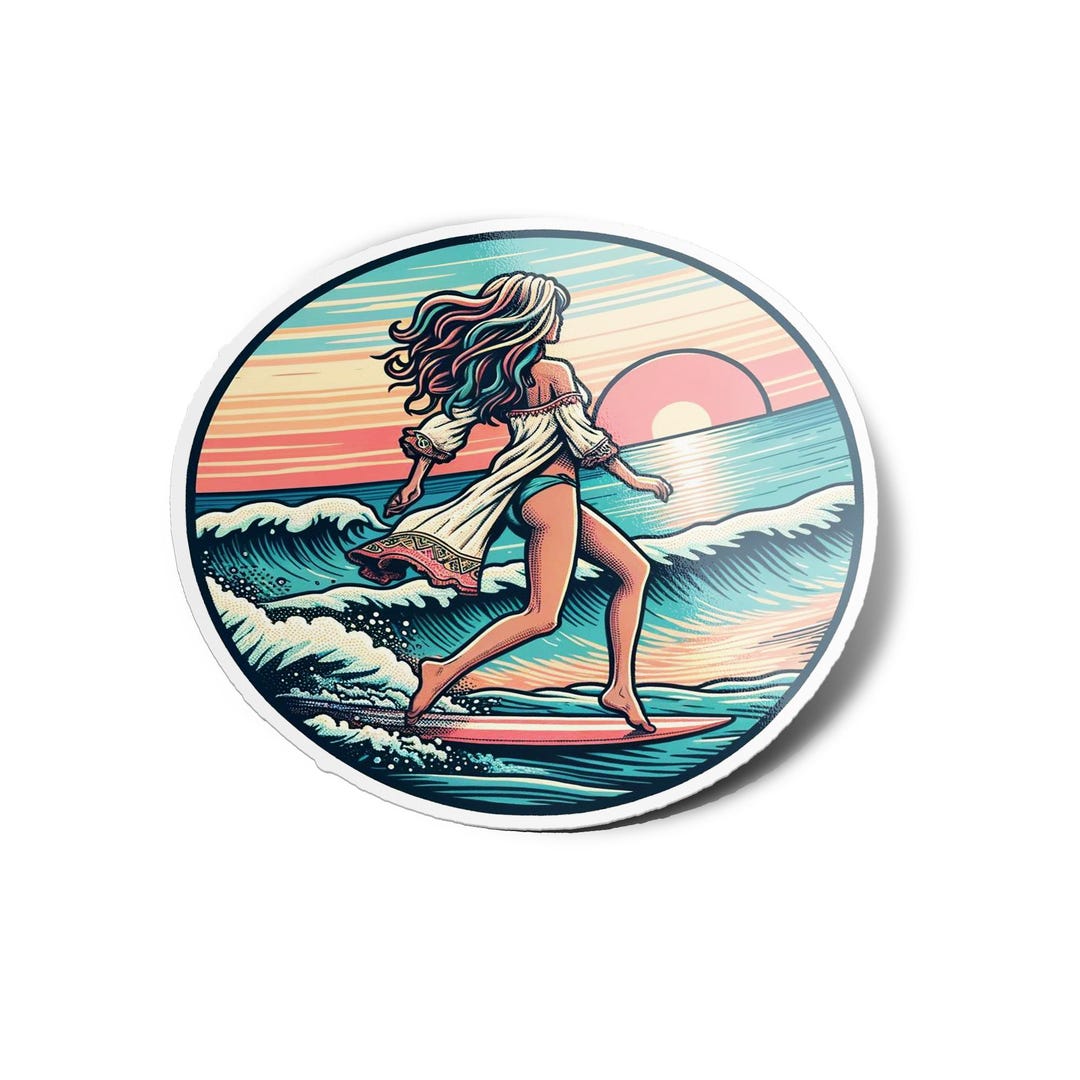 STICKERS Pack Boho Surfer Sunset & Sea Comic Style Pastel Chill ...