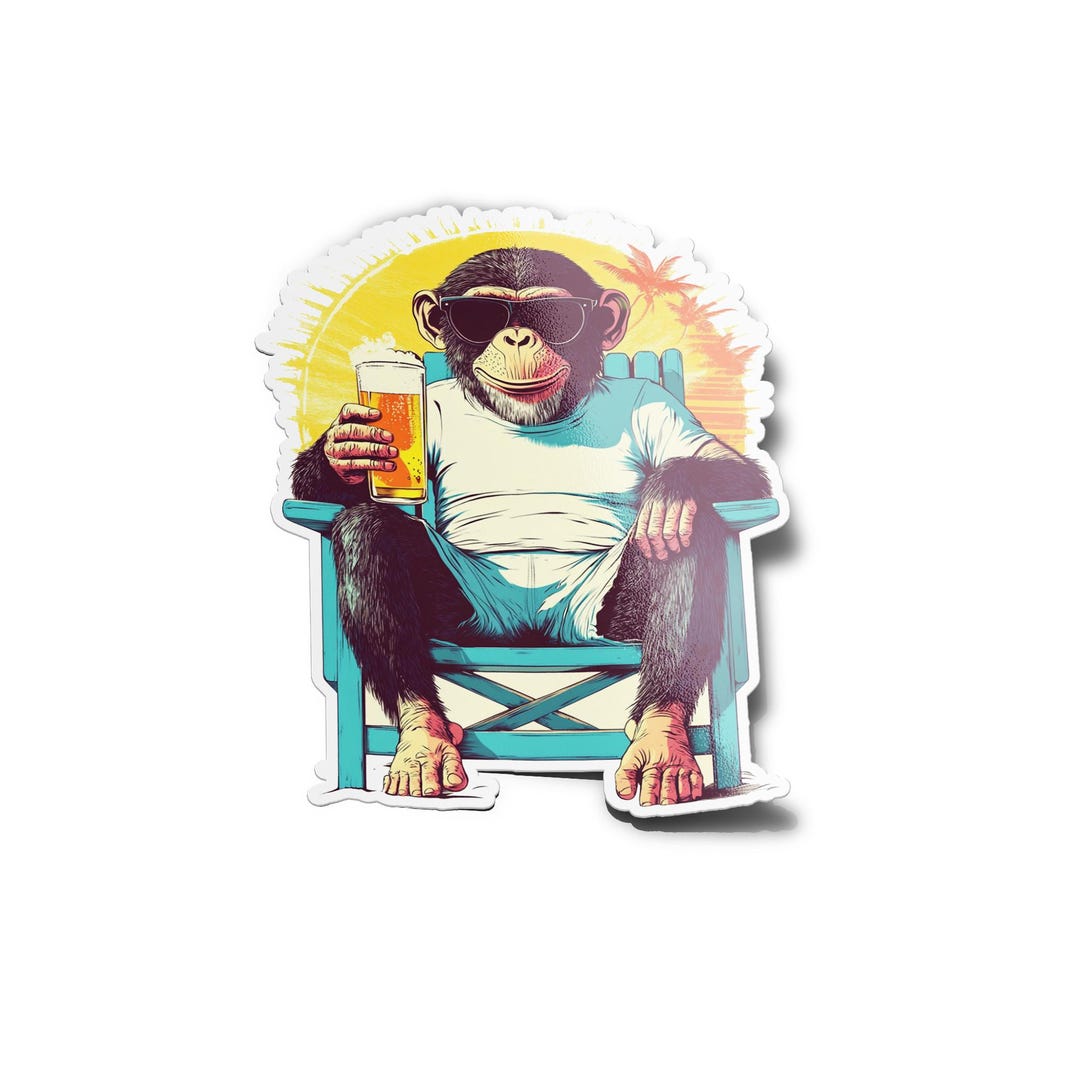 PACK OF STICKERS Monkey Chill Beach Beer Sunset Water & UV Resistant ...