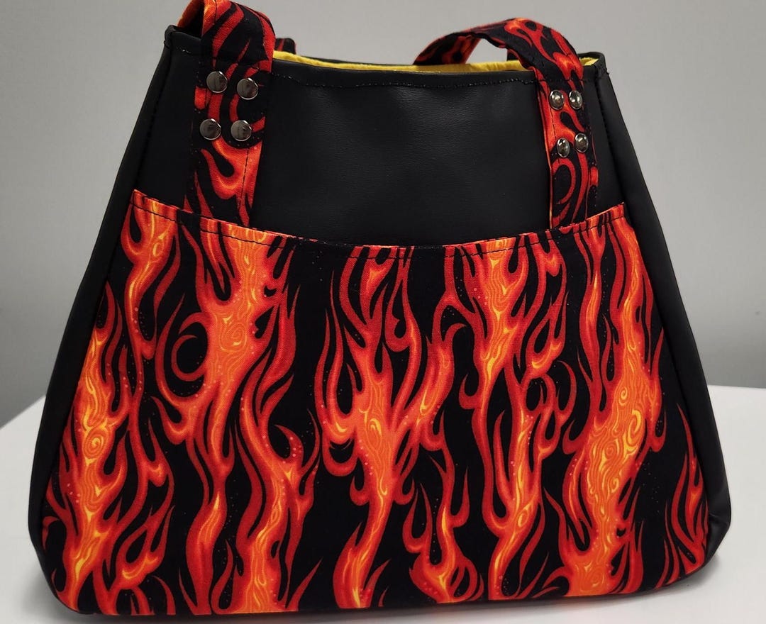 Flame Print and Black Vinyl Purse - Etsy