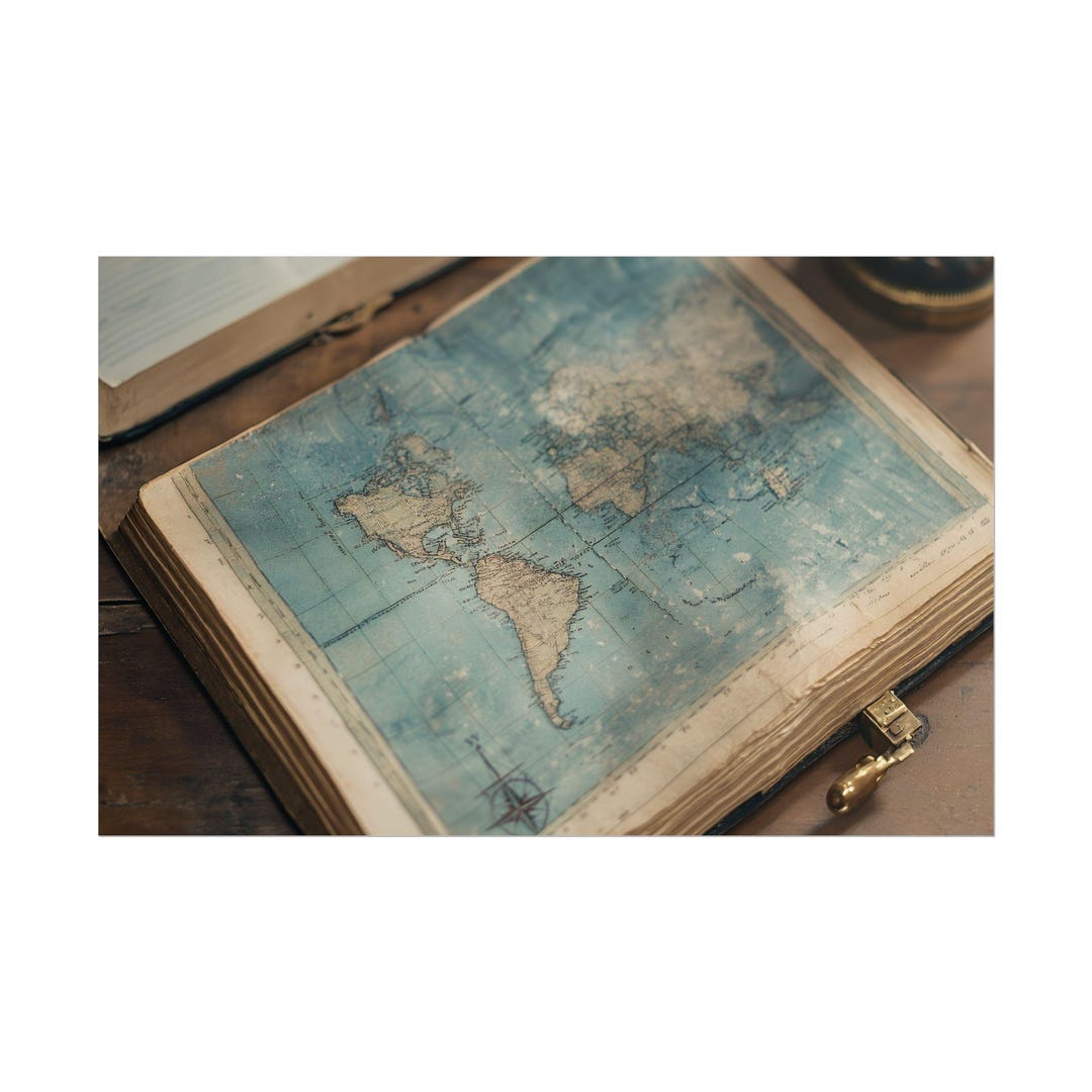 Vintage World Map Poster, Antique Ocean Navigation Print, Rolled Wall ...