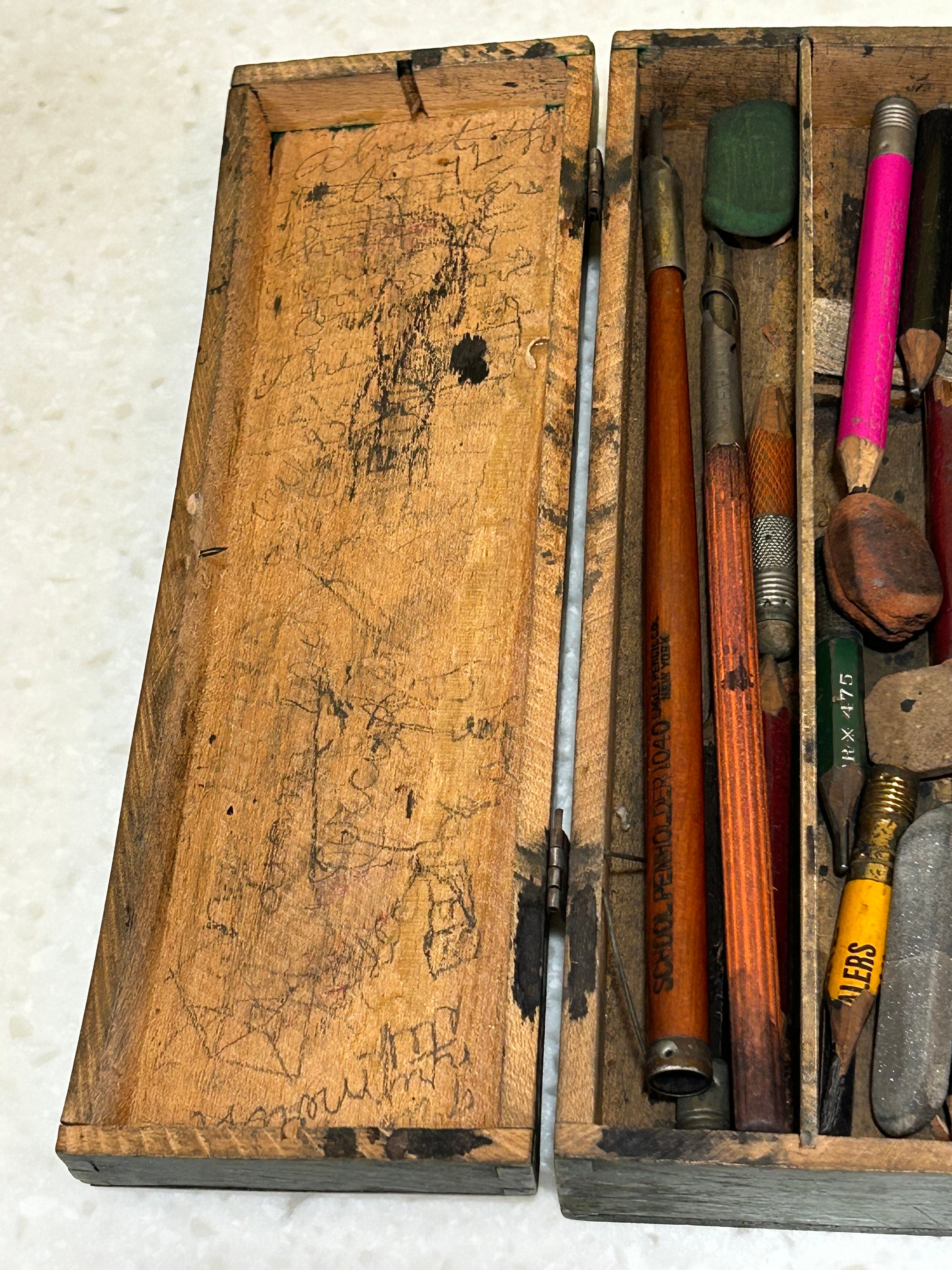 Antique Wooden Pencil Box - Etsy