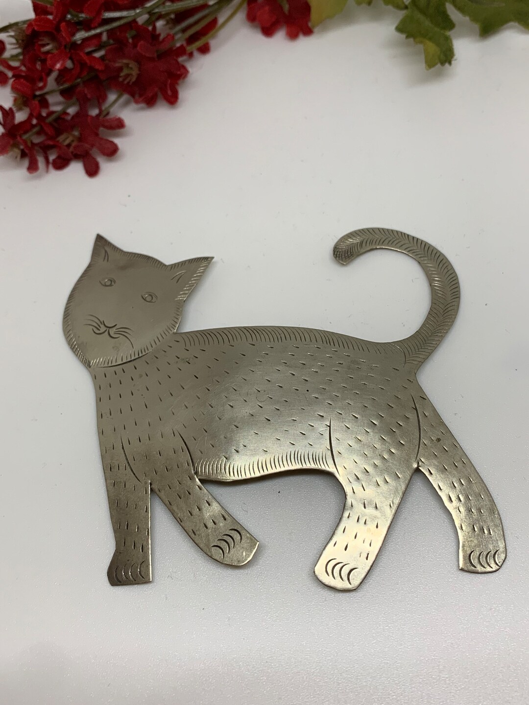 Vintage Silver Cat Pin - Etsy