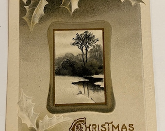 Vintage Christmas Postcard Moonlit Night Snow Home Holly - Etsy