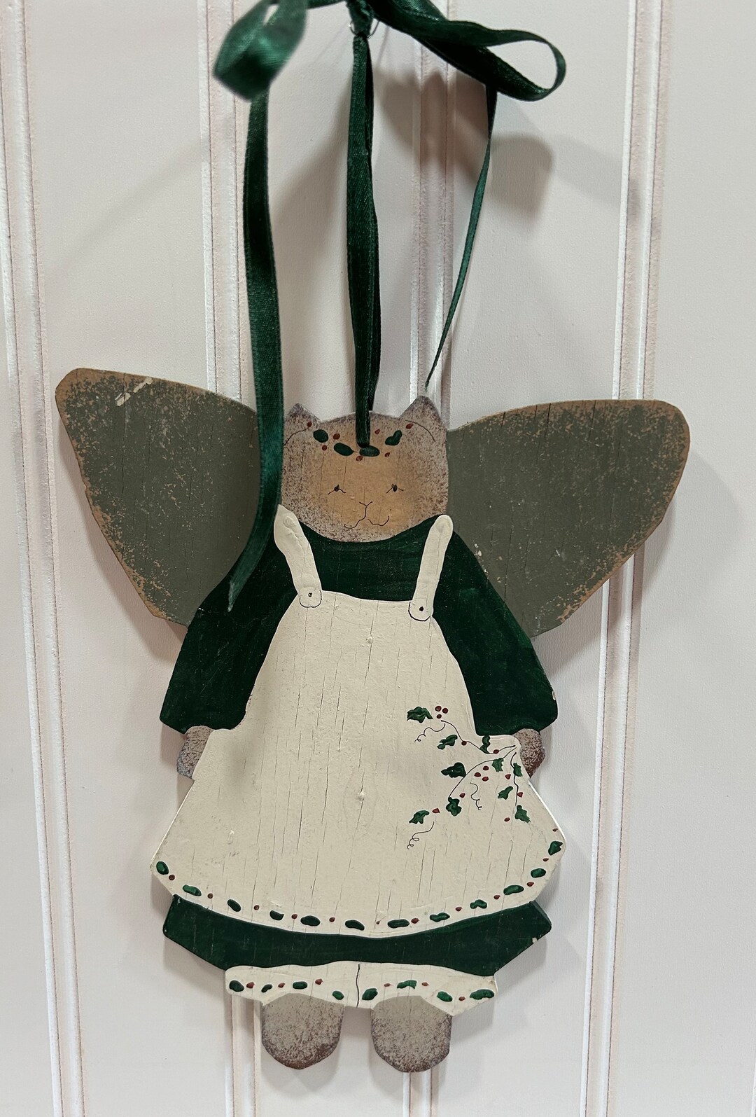 Vintage Folk Art Wooden Cat Angel - Etsy