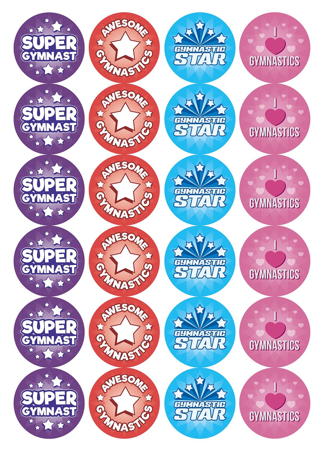 Gymnastics Reward Stickers 144 30mm Stickers 4 Designs stars & Heart ...